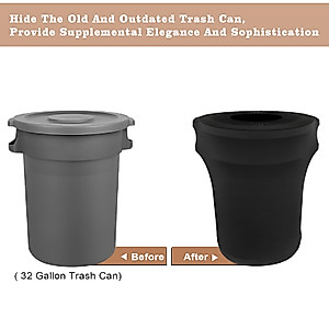JUXYES 32 Gallon Outdoor Stretch Trash Can Covers for Banquets Wedding, Black Spandex Waste Container Cover Decorative Cover for Outside Household Kitchen Bin, Hide The Ugly Garbage Cans, Pack of 2