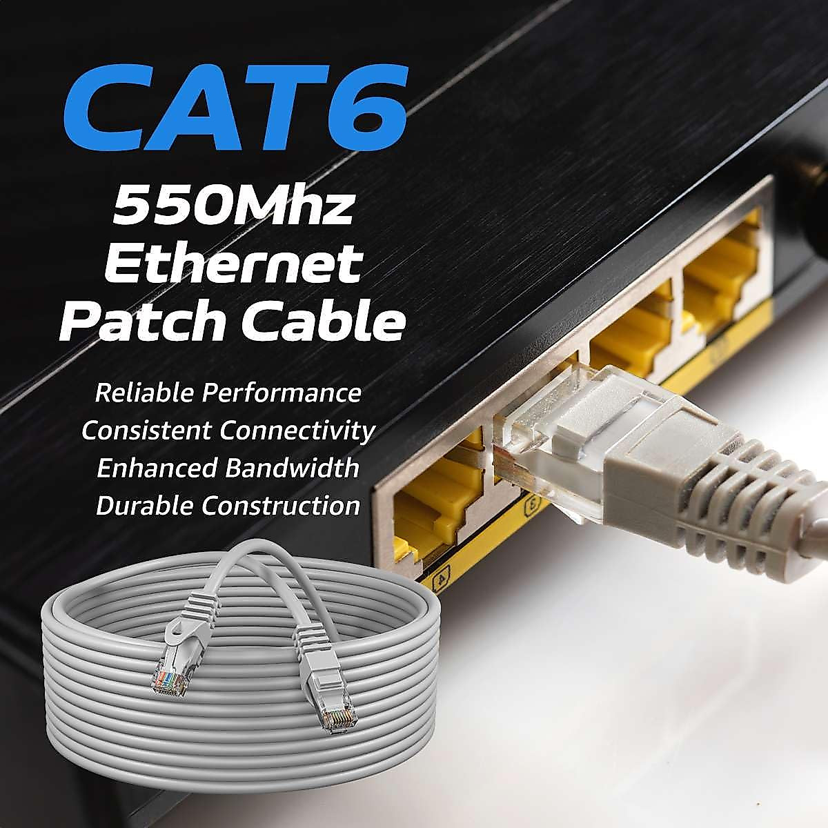Cables Direct Online Cat6 15FT Network Ethernet Patch Cable, 550Mhz Internet Wire, Compatible with PC, Laptop, Modem, Router, TVs, Printer Cord, Consoles for Home and Office, Gray
