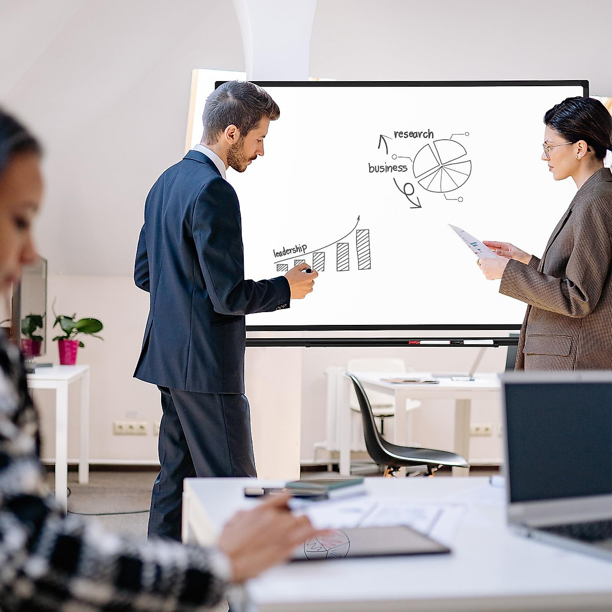 Dry Erase Board White Board - TANKEE 48 x 32 Inches Height Adjustable Rolling Mobile Whiteboard on Wheels, Large Double-Sided Reversible Magnetic White Board with Stand, for Office Classroom Home