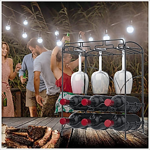 EMT ETRENDS Wine Rack Countertop, Wine Holder for 6 Bottles and 6-9 Glasses, Freestanding Wine Storage Shelves for Kitchen, Pantry, Cellar, Bar, Black.