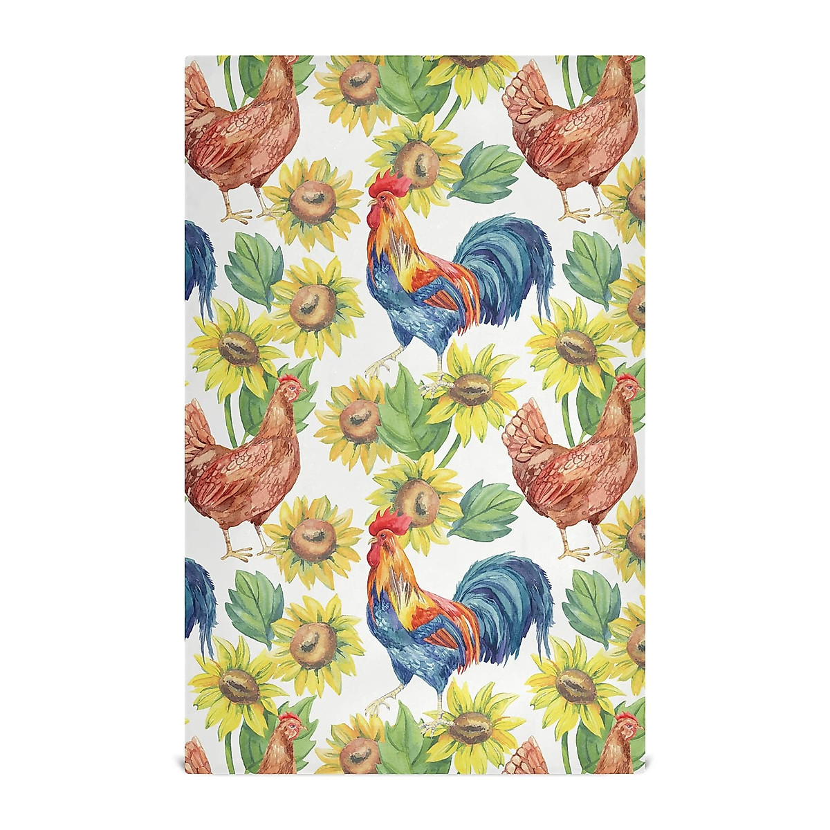 ALAZA Yellow Sunflower Rooster Watercolor Kitchen Towels Dish Bar Tea Towel Dishcloths 1 Pack Super Absorbent Soft 18 x 28 inches