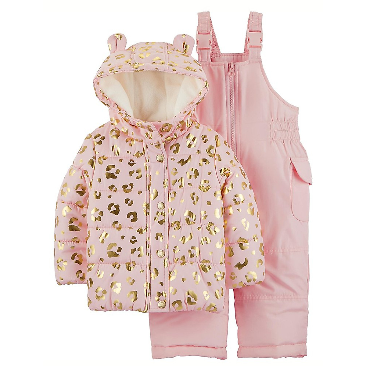Carter's Baby Girls 2-Piece Heavyweight Printed Snowsuit with Ears, Leopard Light Pink, 18M