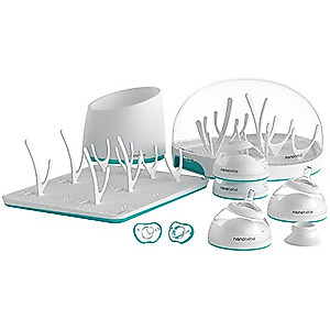Nanobebe Baby Bottles Breastmilk Newborn Set - Breastfeeding Baby Bottles Set (Anti Colic) Drying Rack, Pacifiers, Sterilizer, Warmer & Breast Pump Adapter. Top Registry Gift Set