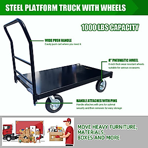 DMC-FPPS Steel Platform Truck/Smooth Deck Platform Truck Industrial Push Cart 48" L x 30" W Portable Dolly Large Flatbed with 8" Wheels 1000lb Capacity, Black