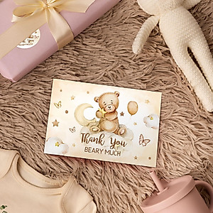 Whaline 24 Packs Bear Thank You Cards Brown Cute Bear Greeting Cards Thank You Beary Much Blank Note Cards with Envelopes and Stickers for Wedding Baby Shower Birthday Party Supplies, 4 x 6 Inch