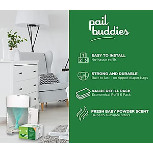 Pail Buddies Diaper Pail Refills | 6 Count | Compatible with Dekor Classic Diaper Pail | Strong, Durable Diaper Pail Refills with Fresh, Baby Powder Scent