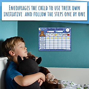 Amonev Magnetic Bedtime Routine Chart Reward Chart and Sleep Training Stay in Bed Chart for Boys Girls Toddlers and Young Children with Magnetic Stars. Reusable Wall Chart. Two Child.