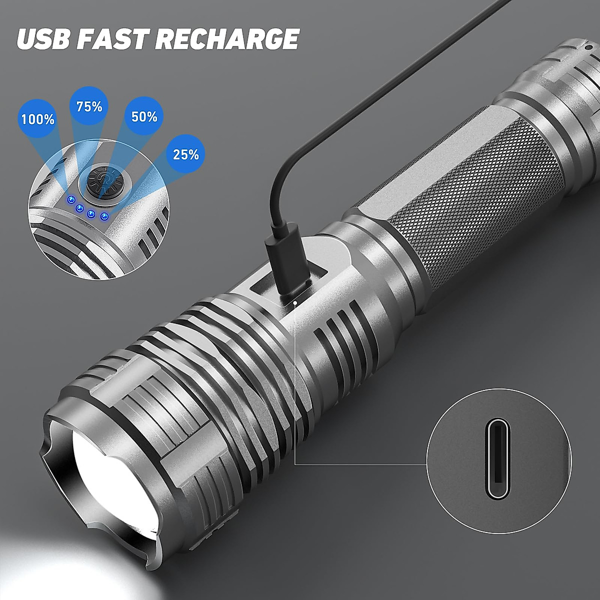 Rechargeable Flashlights High Lumens, 990,000 Lumens Super Bright LED Flashlight,Powerful Flash Light with 5 Modes, Waterproof flashlights for Camping Outdoor Emergency Hiking