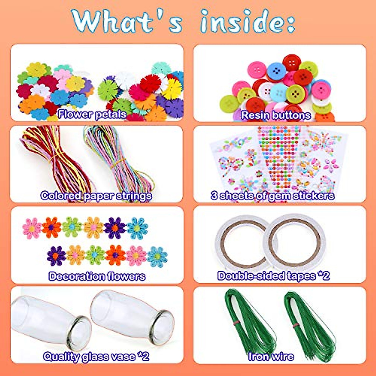 HULASO Crafts for Girls Ages 4-12 Gift Make Your Own Flower Bouquet with Buttons Felt Flowers, Vase Art and Craft for Children - DIY Activity for Boys & Girls Age 6 7 8 9 10 11 12 Year Old