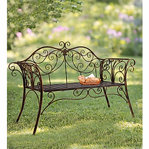HLC Antique Bronze Metal Garden Bench Chair 2 Seater for Garden, Yard, Patio, Porch and Sunroom