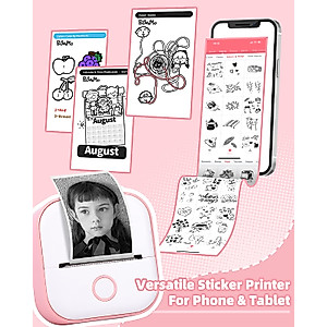 Memoking T02 Small Thermal Printer for Phone, Portable Wireless Note Printer with 3 Rolls Paper for Children’s Day Birthday and Printer Case