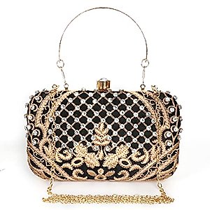 GUOZI Womens Handmade Embroidery Rhinestones Vintage Clutch Evening Handbag Shoulder Bag Purses for Wedding Prom Party