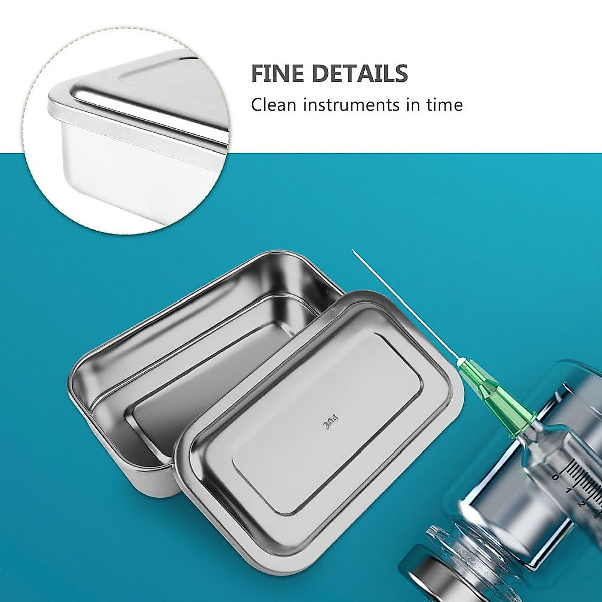 Baluue Stainless Steel Instruments Trays with Lid, Plate Trays Boxs, Sterilized Metal Box Organizer for Lab Instrument Container Supplies Silver 8 Inch