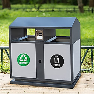 Grevosea 6 Pieces Recycle and Trash Logo Stickers, Recycle Sticker for Trash Can Organize Trash Waterproof Garbage Sorting Stickers for Indoor & Outdoor Home Kitchen Office Greeen & Black 5 Inches