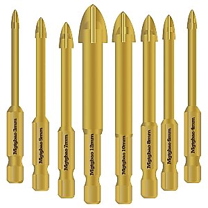 Mgtgbao 8PC Golden Concrete Drill Bit Set, Masonry Drill Bits Set Carbide Tip for Glass, Brick, Tile, Concrete, Plastic and Wood（3mm-12mm）
