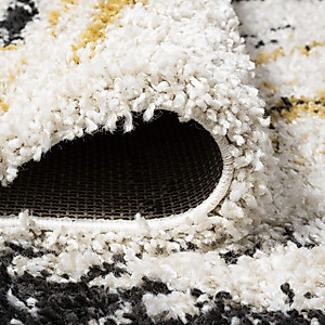 JONATHAN Y SHG102A-8 Nova Modern Bold Strie' Shag Indoor Area-Rug Bohemian Contemporary Abstract Distressed Easy-Cleaning Bedroom Kitchen Living Room Non Shedding, 8 X 10, Beige/Black/Yellow