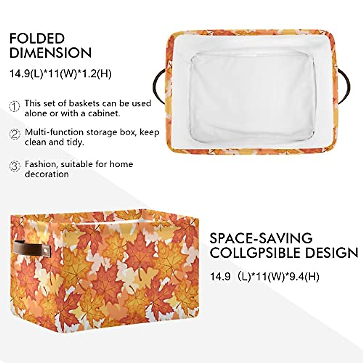 senya Thanksgiving Basket Fall Basket, Autumn Leaves Maple Leaf Foldable Fabric Collapsible Storage Bins Organizer Bag for Storage Toy Storage Pattern 12 One Size x1
