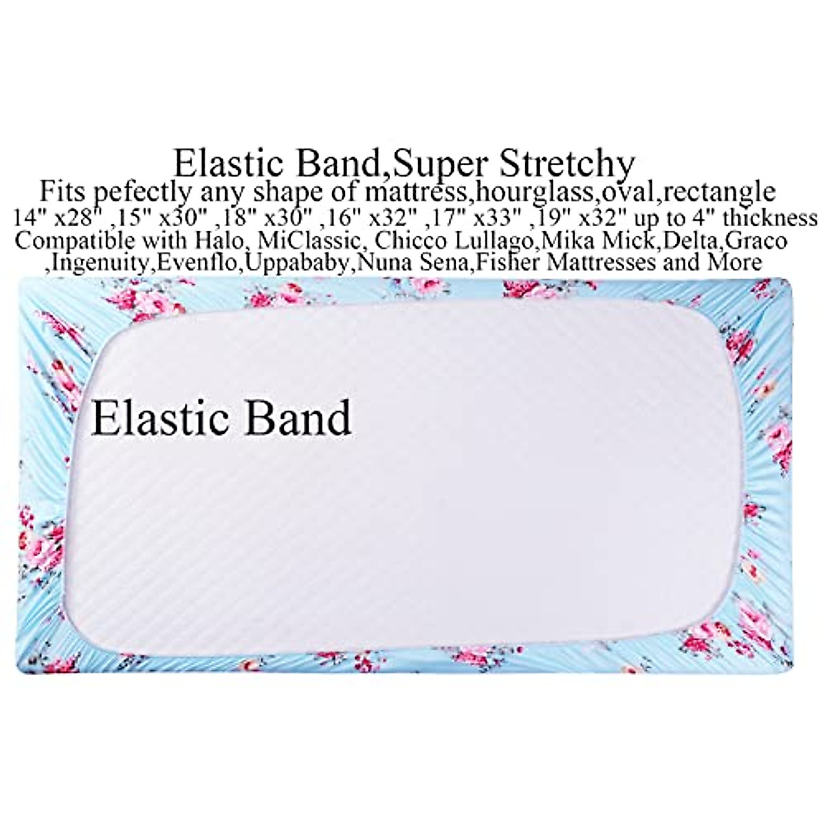 Floral Bassinet Sheet Set 3 Pack Jersey Knit Ultra Soft Stretchy Compatible with Halo,Graco,Dream On Me,MiClassic,Chicco Lullago,Delta,4Moms,Mika Micky Mattress and More for Baby Girl Boy Blue