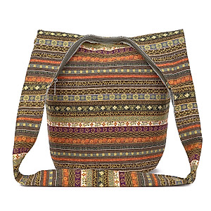 Women Shoulder Handbags Fashion canvas Hippie Crossbody Bags Bohemian Animal Prints Hobo Bags (Green-Orange)