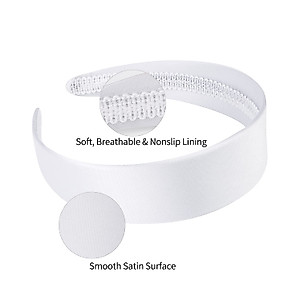 Wecoe White Headband 1.6 Inch Wide Silk Satin Headband Women Non Slip Fashion Plain Head Band Solid Hair Band DIY Holiday Hair Accessories for Women Girls Diademas Para Mujer Gifts