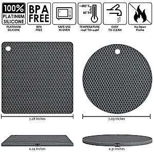 Nstezrne Silicone Trivets for Hot Dishes, Trivet Mat Hot Pads for Kitchen, Silicone Pot Holders for Kitchen, Trivets for Hot Pots and Pans, Heat Resistant Mats for Quartz Countertops, Set 4 Dark Gray