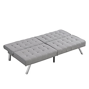 anwickjeff Futon Sofa Bed Couch Memory Foam Futon Bed,Modern Sofas for Living Room,Convertible Sleeper Sofa w/Removable Armrests,Love Seat for Compact Living Spaces Offices Dorm Bonus Room (Grey)