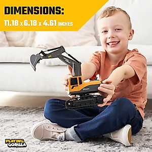 Playing Gorilla Remote Control Excavator Realistic Construction Toy for Boys Age 3 4 5 6 7 8 9 with Extra Rechargeable Batteries - 1:24 Scale Excavator Remote Construction Toys