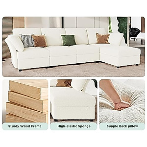 VanAcc Sectional Couch 6 Seats, Modular Sectional Sofa U Shaped sectional with Ottomans, Reversible Sofa Couch for Living Room, Offwhite Bouclé