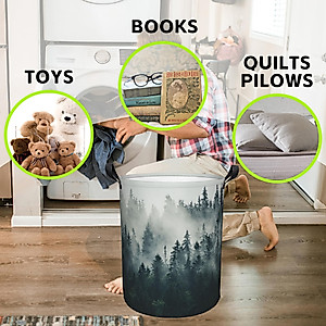 Naqiuli Misty Foggy Mountain Laundry Basket Foldable Laundry Hamper Waterproof Oxford Cloth Large Laundry Basket Clothes Storage Bucket Toy Organizer For Bathroom, Laundry, College 17.3 x16.5 Inch