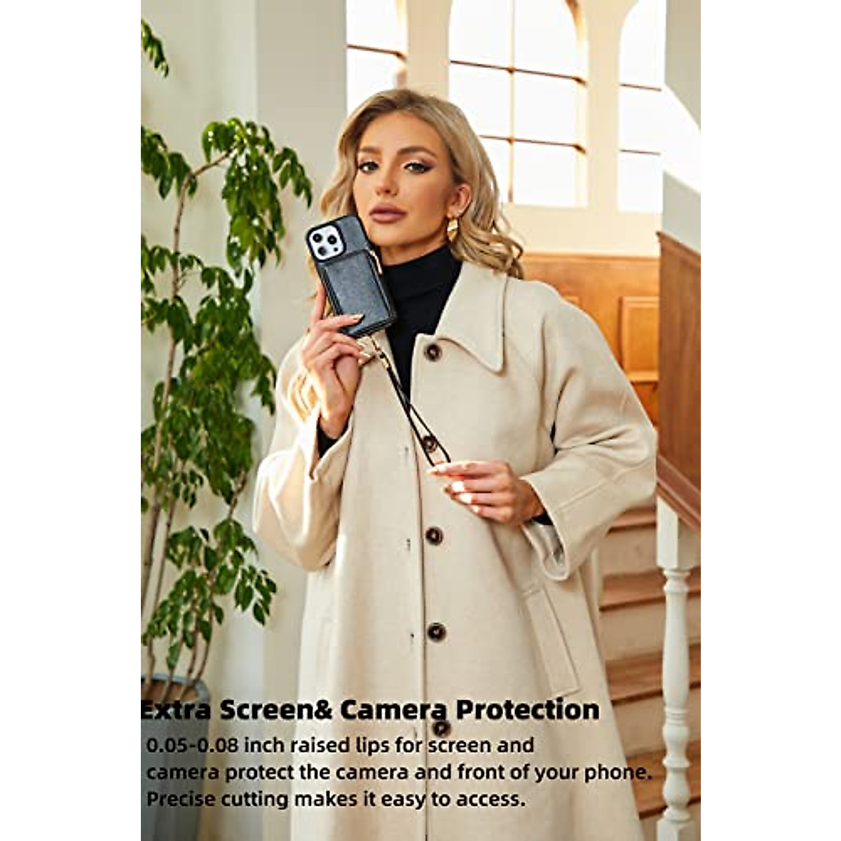 ZVE iPhone 13 ProMax Wallet Case with Card Holder, Zipper RFID Blocking Phone Case with Wrist Strap, Leather Handbag Case for Women Case for iPhone 13 Pro Max 6.7"(2021)- Black