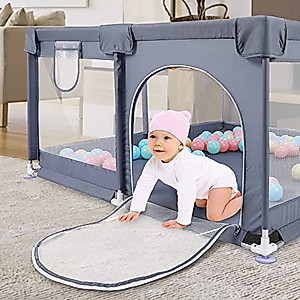 Large Baby Playpen,Play Pens for Babies and Toddlers,Play Yard Activity Center with Gate for Kids,Portable Baby Fence Safety Play Area for Infant Indoor&Outdoor,Sturdy Baby Gate Playpen Grey 50"x50"