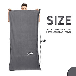 OLESTER Microfiber Grey Bath Towel Set 2 Pack-35" x 70" Bath Towels for Shower Pool Beach Bathroom Super Absorbent Soft Quick Dry Oversized Lightweight Towels