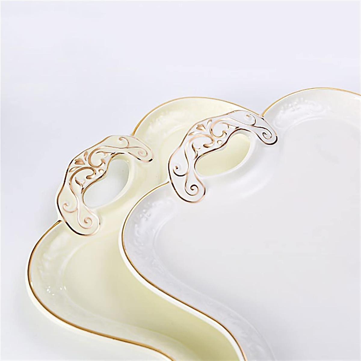 Serving Tray Ceramic European Rectangular Tray Home Service Tray Double Handle Design Tea Set Tray Decorative Tray (Color : 1)