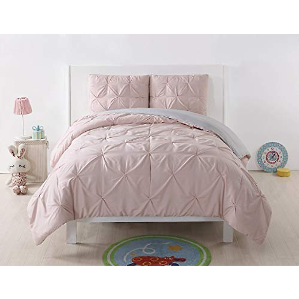 My World Twin XL Pleated 2-Piece Duvet Set, Blush/Silver Grey