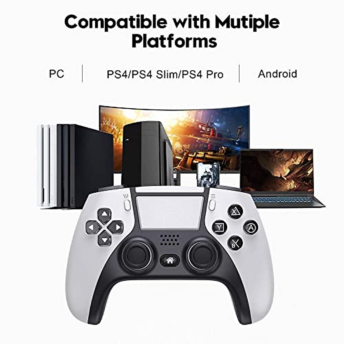 UeeVii Wireless PS4 Controller with Strike Pack, Game Controllers for Playstation 4/PS4 Pro/PS4 Slim with Back Paddles for Custom Mapping Dual Shock Six-axis Audio Touch Pad Function 1000mAh Battery