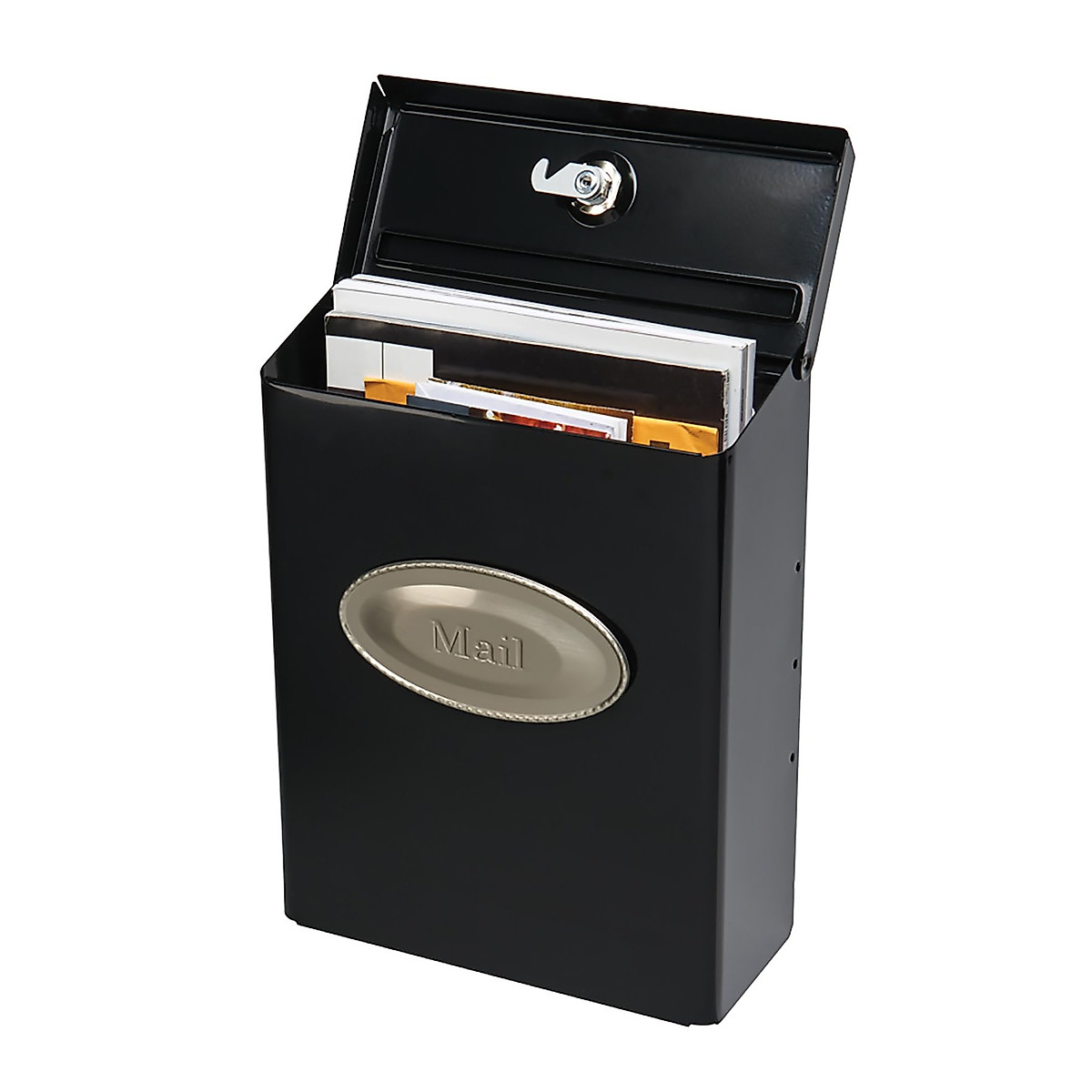 Architectural Mailboxes Designer Galvanized Steel, Locking Wall Mount Mailbox, Black with Satin Nickel