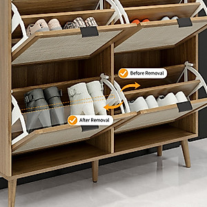 Woenei Shoe Cabinet with Flip Drawers-Modern Rattan 2-Tier Shoe Storage Organizer Cabinet,Freestanding Wood Shoe Rack with 4 Drawers for Bedroom,Mudroom,Entryway,Living Room (Walnut Brown_4 Drawers)