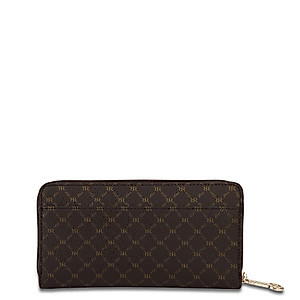 Signature Button Zip Wallet in Brown