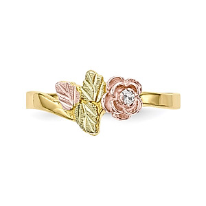10K Yellow Gold Tri-Color Black Hills Diamond Rose Ring - Jewelry By Sweet Pea