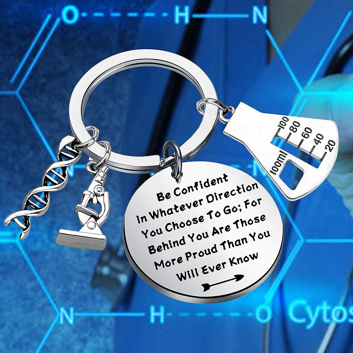 LQRI DNA Double Helix Charm Microscope Charm Keychain Chemistry Biology Gift Be Confident In Whatever Direction You Choose To Go Science Graduation Gift (K-DNA)