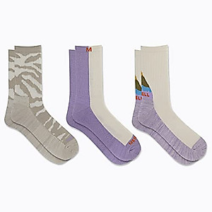 Merrell -men's and -women's Lightweight Wool Everyday Hiking Crew Socks-3 Pair Pack-Arch Support and Moisture Wicking, White, Small-Medium