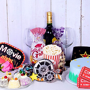 25Pcs Photo Booth Props Kit, Movie Night Party Supplies Decorations Red Carpet Cutouts Movie Party Cards Table Toppers