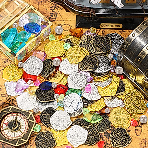 Hanaive 319 Pcs Pirate Treasure Pirate Gold Fake Coins Plastic Pirate Gems and Jewels Playset Pirate Party Decor Treasure for Pirates Themed Adventures Summer Pool Party Coins (Irregular)