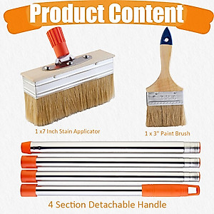 YUJOIBAN 7" Deck Stain Brush with Long Handle, 60" Extension Pole Deck Stain Applicator with 3" Paint Brushes Set, Stain Brushes for Painting Wood Deck, Masonry, Fence, Wall and Furniture