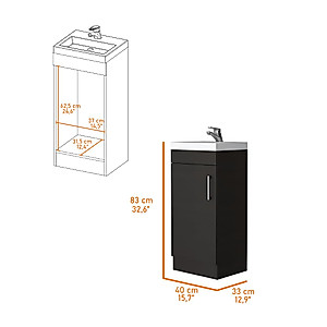 Bathroom Vanity Sink Jozz, Single Door Cabinet - Black