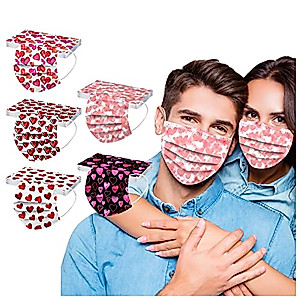 50Pack Holiday Disposable Face_Masks for Women Valentines Day Disposable Women Love Breathable 3 Ply Filter Love Mask
