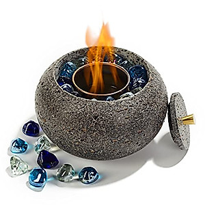 Chilli Cosmos Tabletop Fire Pit Bowl - Lava Stone Personal Mini Fire Pit Fireplace Indoor and Outdoor Use and Smores Maker (Sphere, Black)