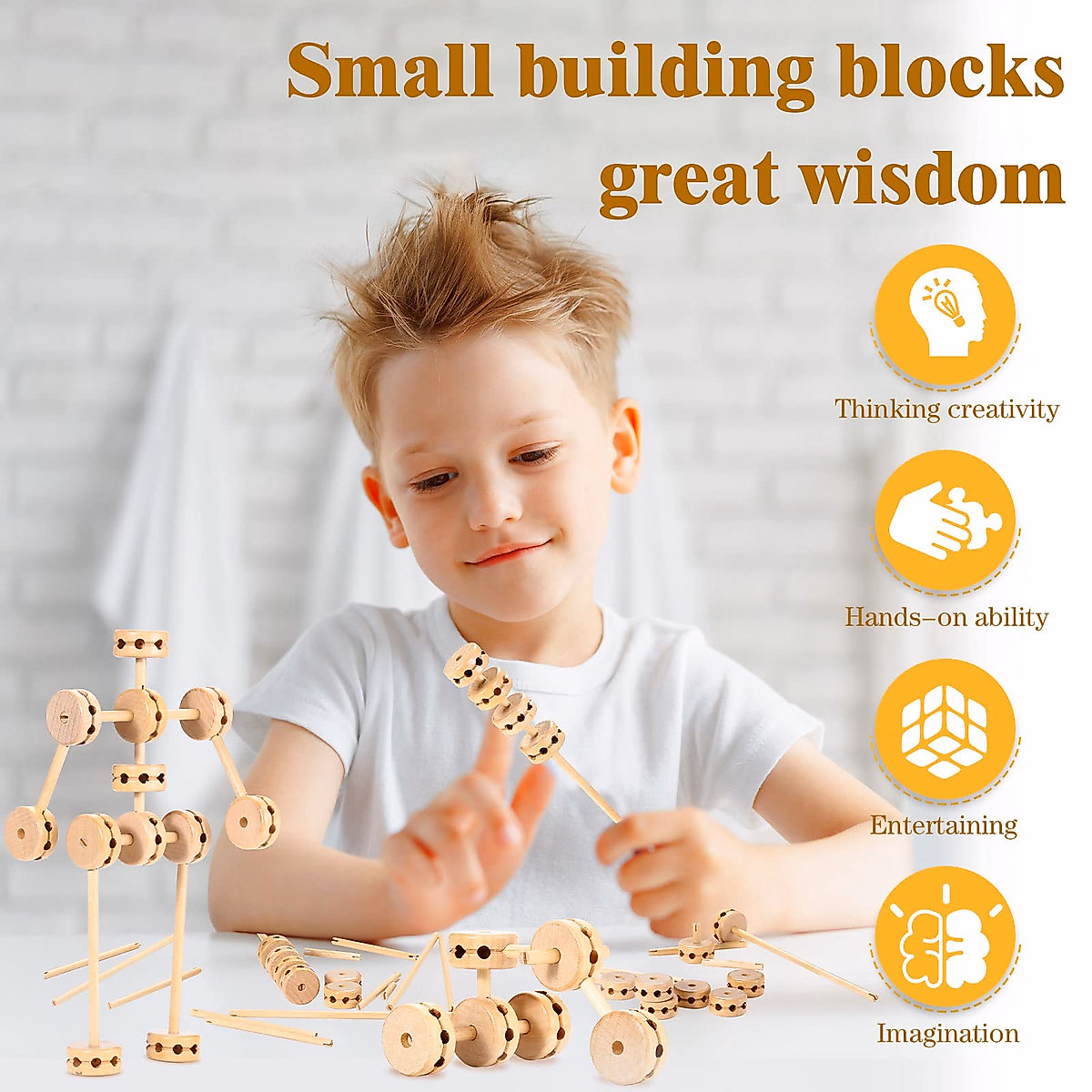 Zhanmai 2 Sets 120 Pieces Wooden Building Blocks Toys Kids Wooden Toys Educational Natural Wood Toys Learning Wooden Blocks Different Sized Toy Building Sets