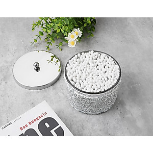 Bathroom Jars q tip holder, Mosaic Glass Cotton Swab Holder, Cosmetics Makeup Accessories Storage for Makeup Sponge Bath Salts Storage Christmas Birthday, Silver