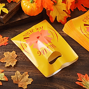 Panelee 100 PCS Thanksgiving Treat Bags Religious Fall Goody Bags Autumn Bags with Handles Christian Maple Fall Leaves Favor Bags for Kids Goody Candy Bags for Thanksgiving Sundayschool Party Supplies